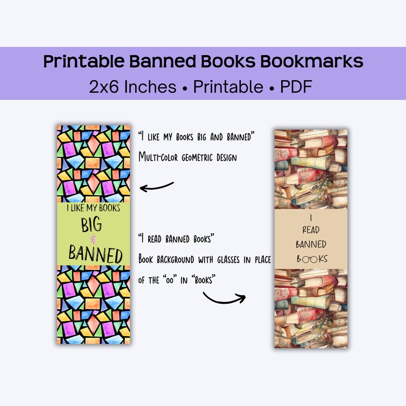 Printable Banned Books Bookmarks: Anti-censorship PDF (2x6 In, US ...