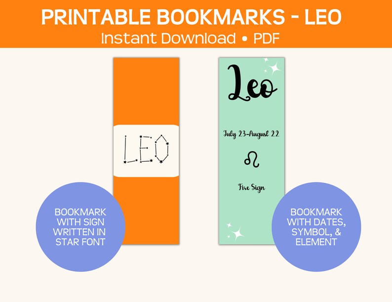 Printable Bookmarks Leo Zodiac Sign Astrology Lover - Etsy