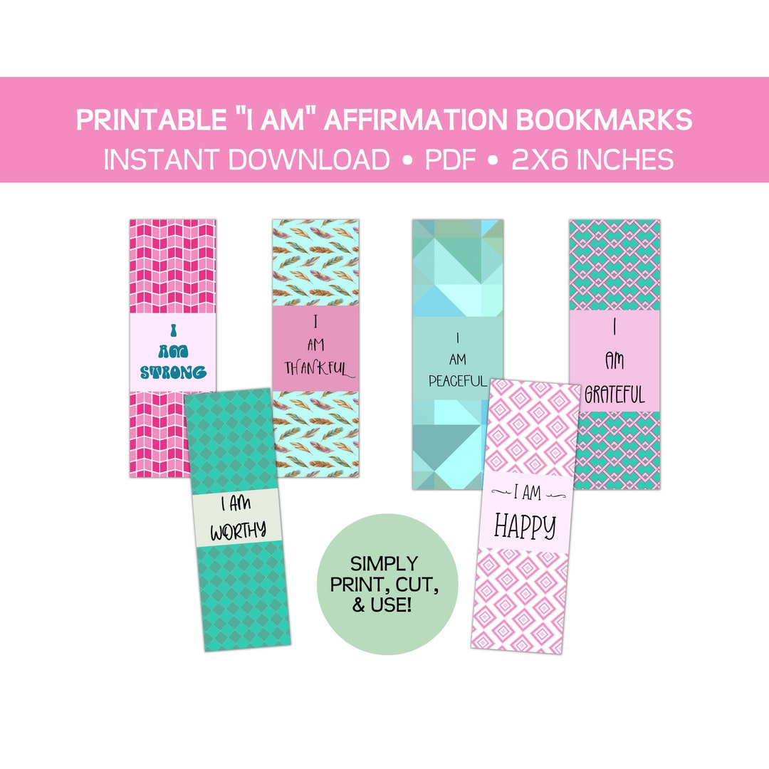 Printable Affirmation Bookmarks, i Am, Instant Pdf Download, Pink and ...
