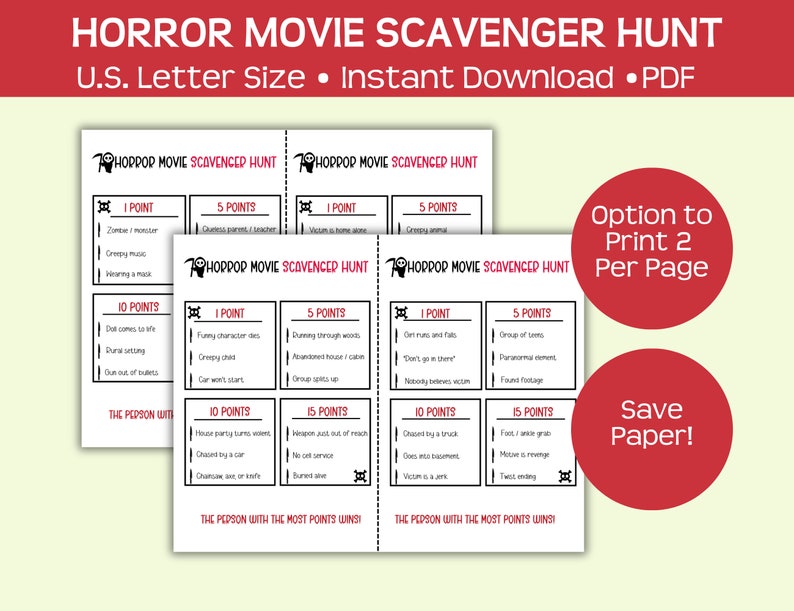 Printable Horror Movie Scavenger Hunt Game for Lovers of - Etsy