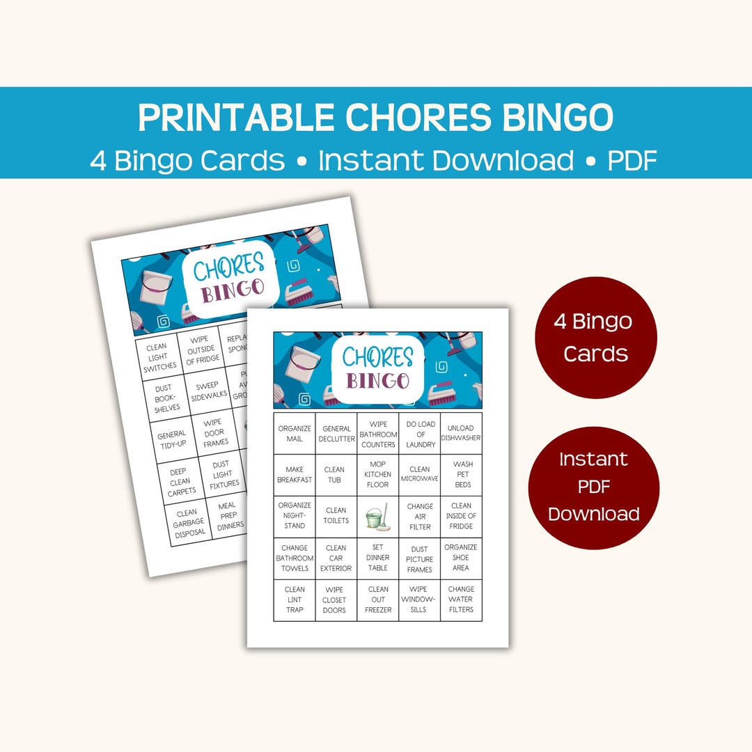 Printable Chores Bingo Game: Cleaning & Organization Challenge (PDF ...