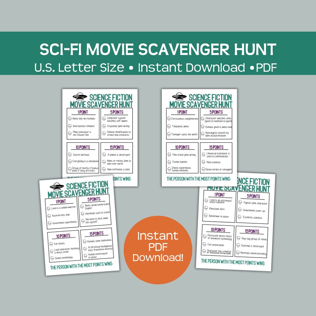 Science Fiction Movie Scavenger Hunt, Printable Gift for Movie and Sci ...