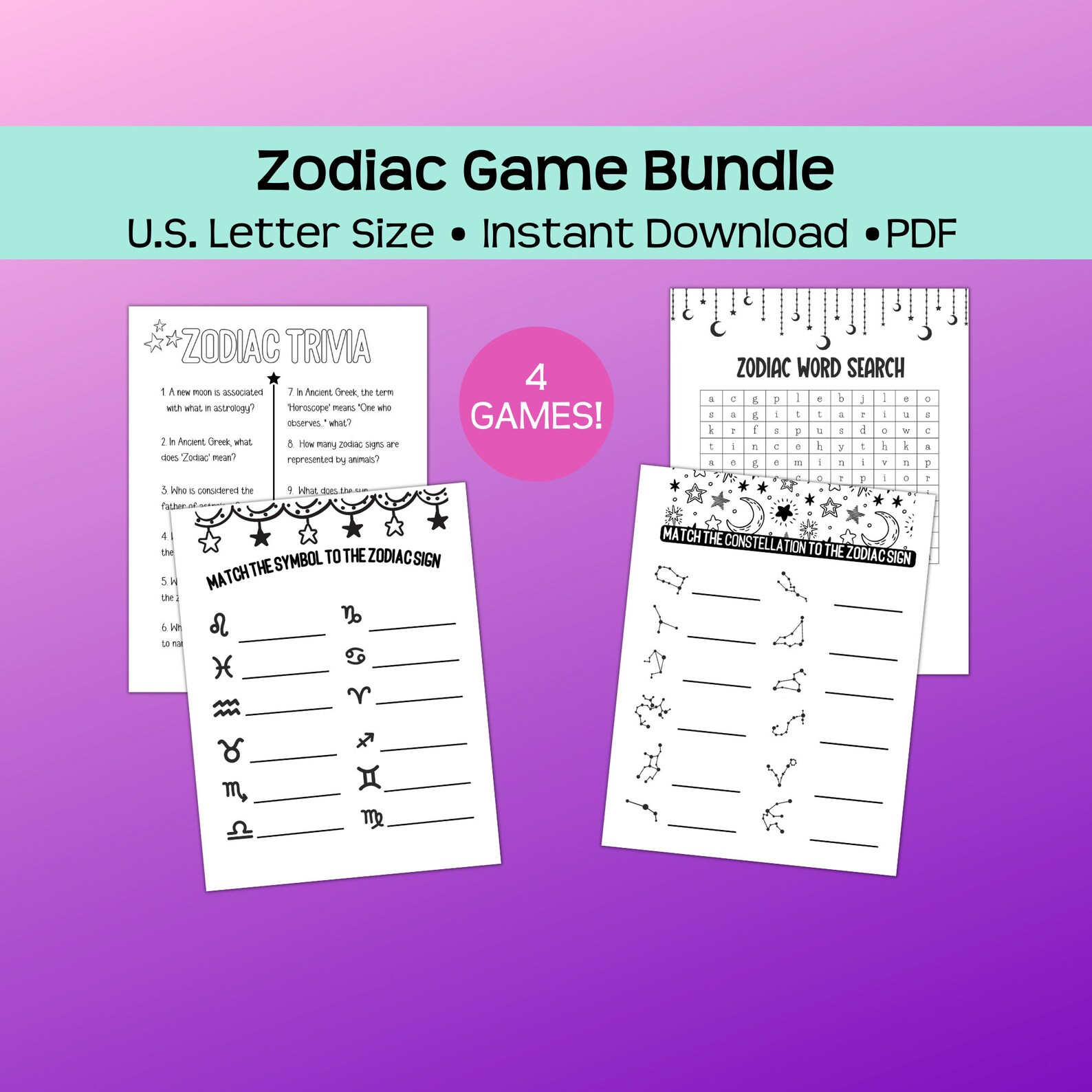 Zodiac Game Bundle: Astrology Trivia, Word Search (PDF Download) - Etsy