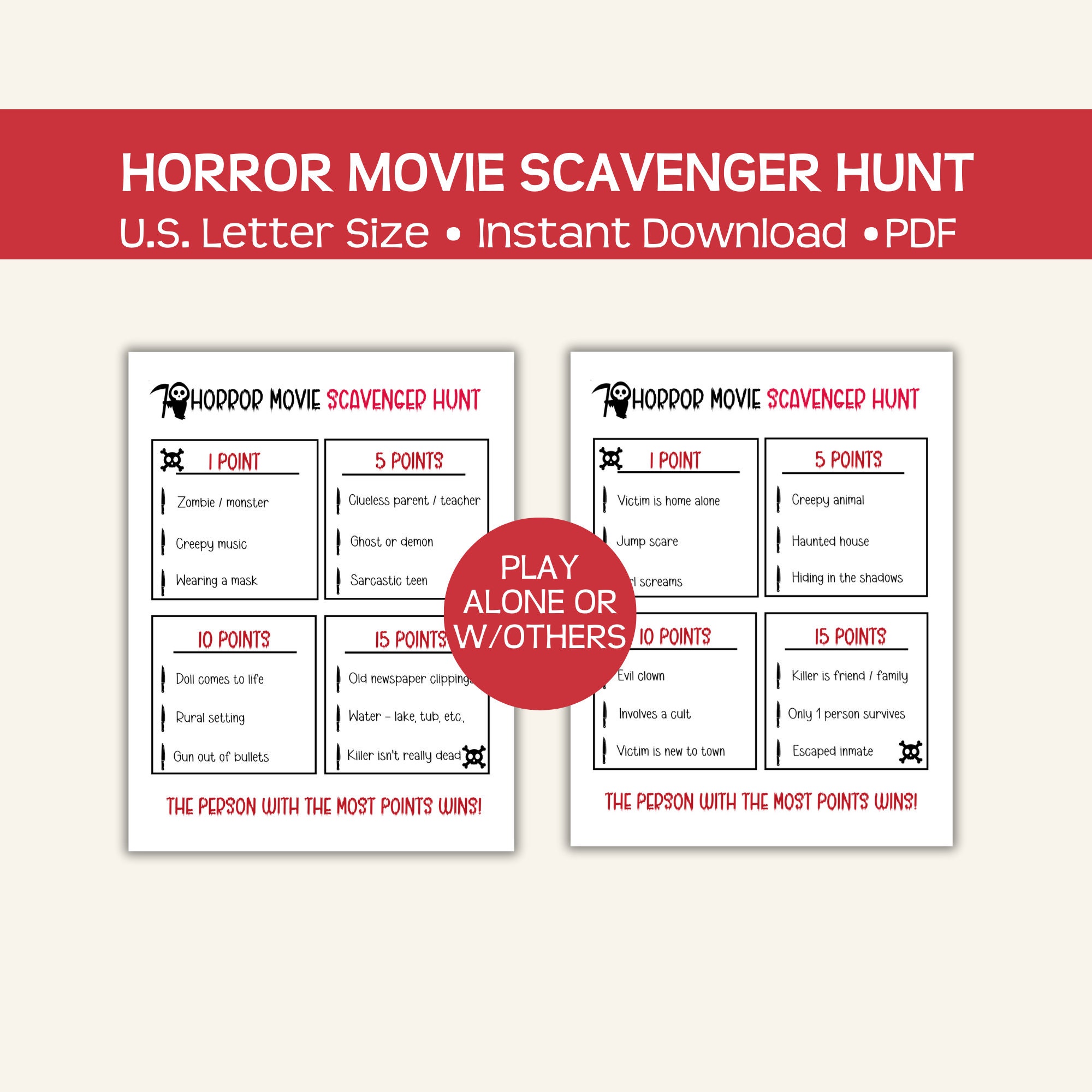 Printable Horror Movie Scavenger Hunt Game, for Lovers of Scary Movies ...