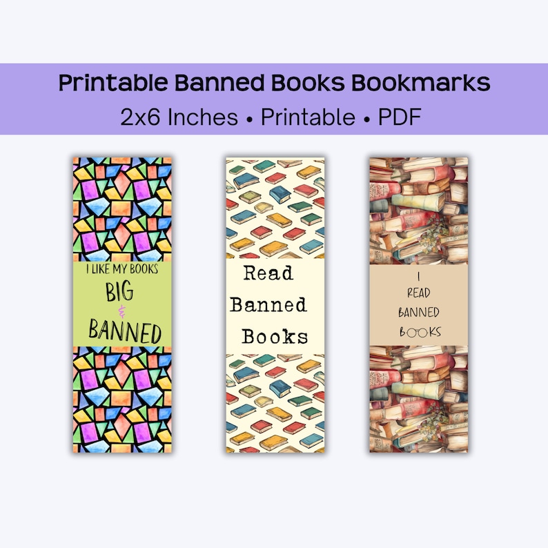 Printable Banned Book Bookmarks, Gift for Book Lovers, Instant Pdf ...