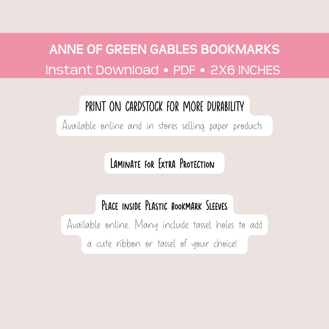 Printable Anne of Green Gables Bookmarks, L M Montgomery, Instant ...