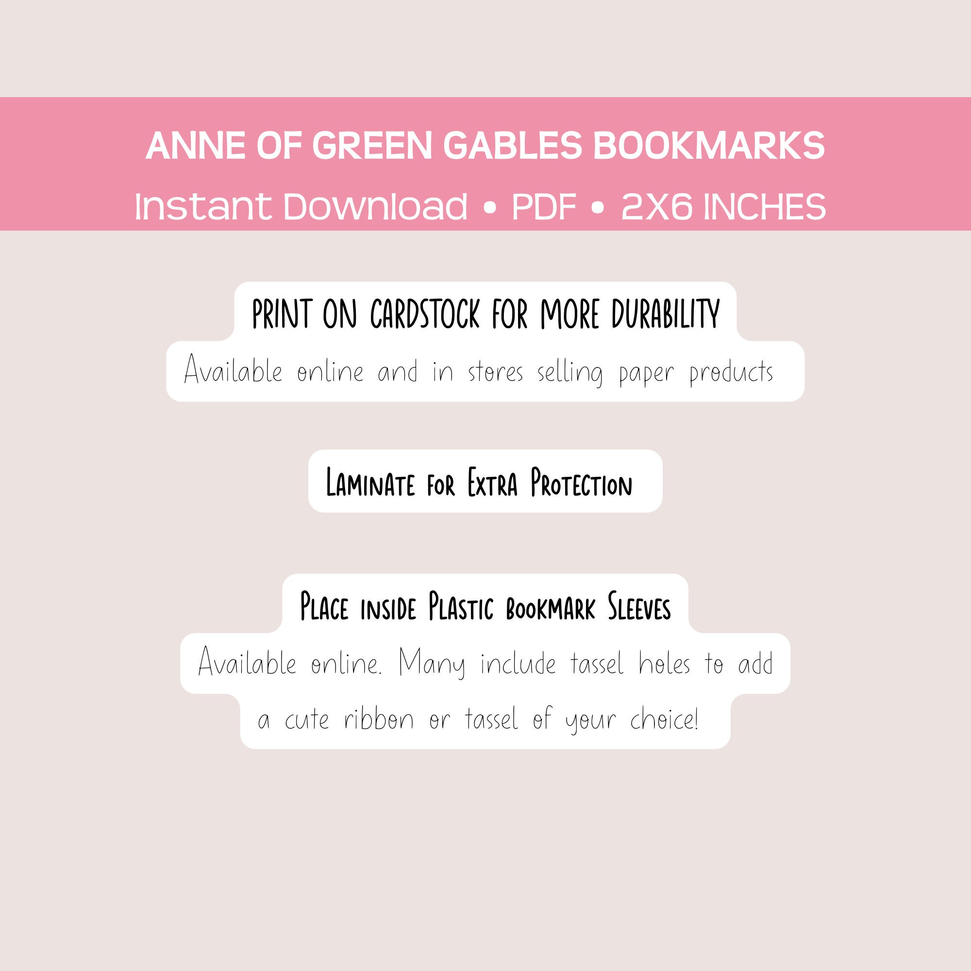 Printable Anne of Green Gables Bookmarks, L M Montgomery, Instant ...