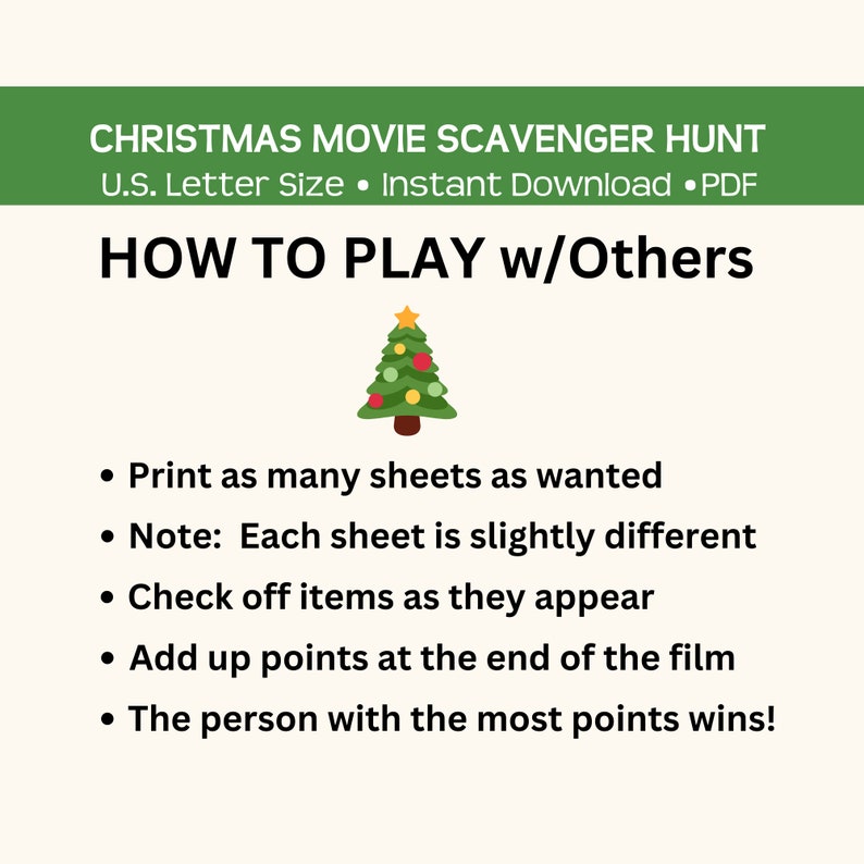 Printable Christmas Movie Scavenger Hunt Game, Play Alone or With ...