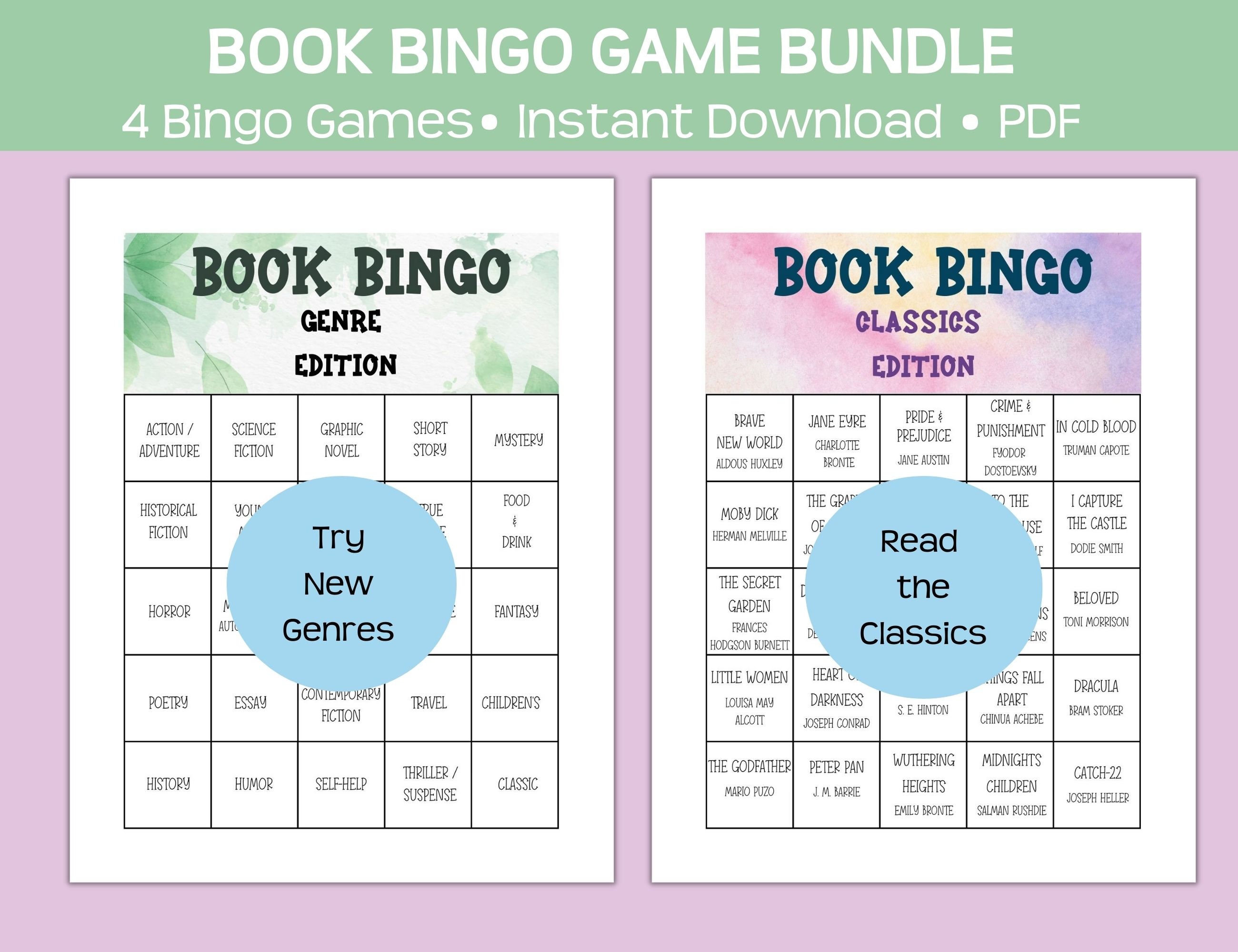 Book Bingo Game Bundle 4 Games for Reading Lovers Instant - Etsy