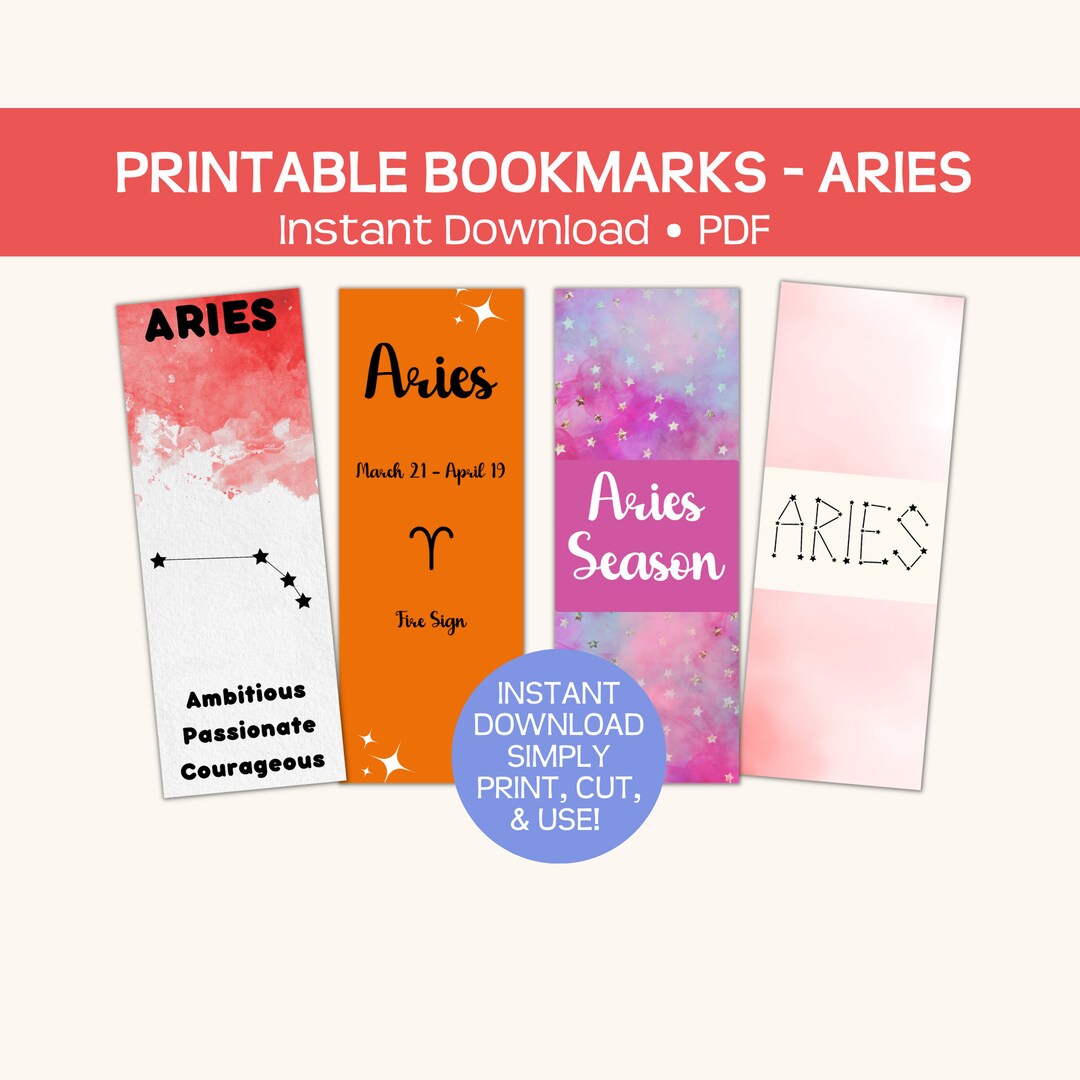Printable Bookmarks, Aries Zodiac, Gift for Book Lovers and Astrology ...