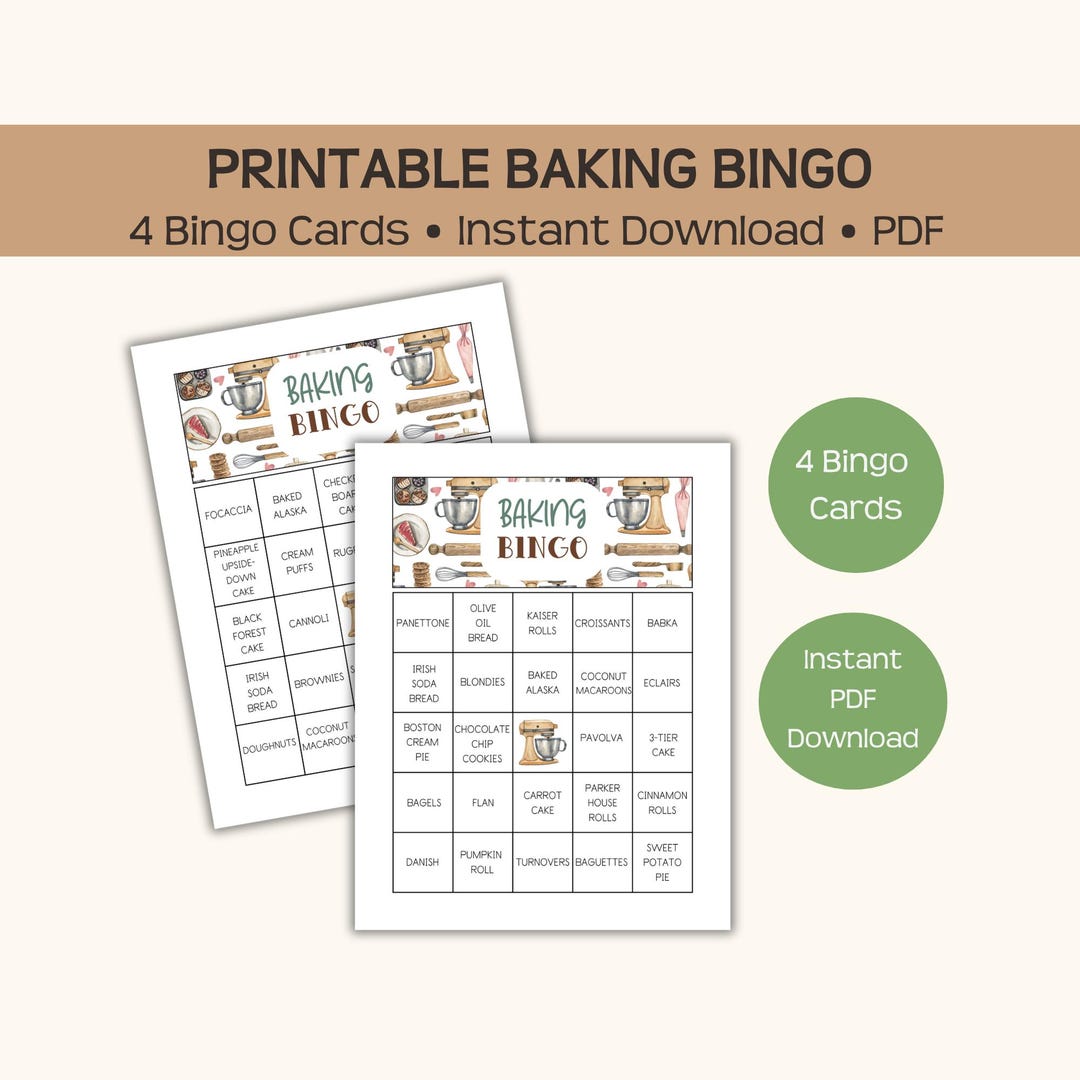 Printable Baking Bingo Game, Cooking Challenge, Play Alone or With ...