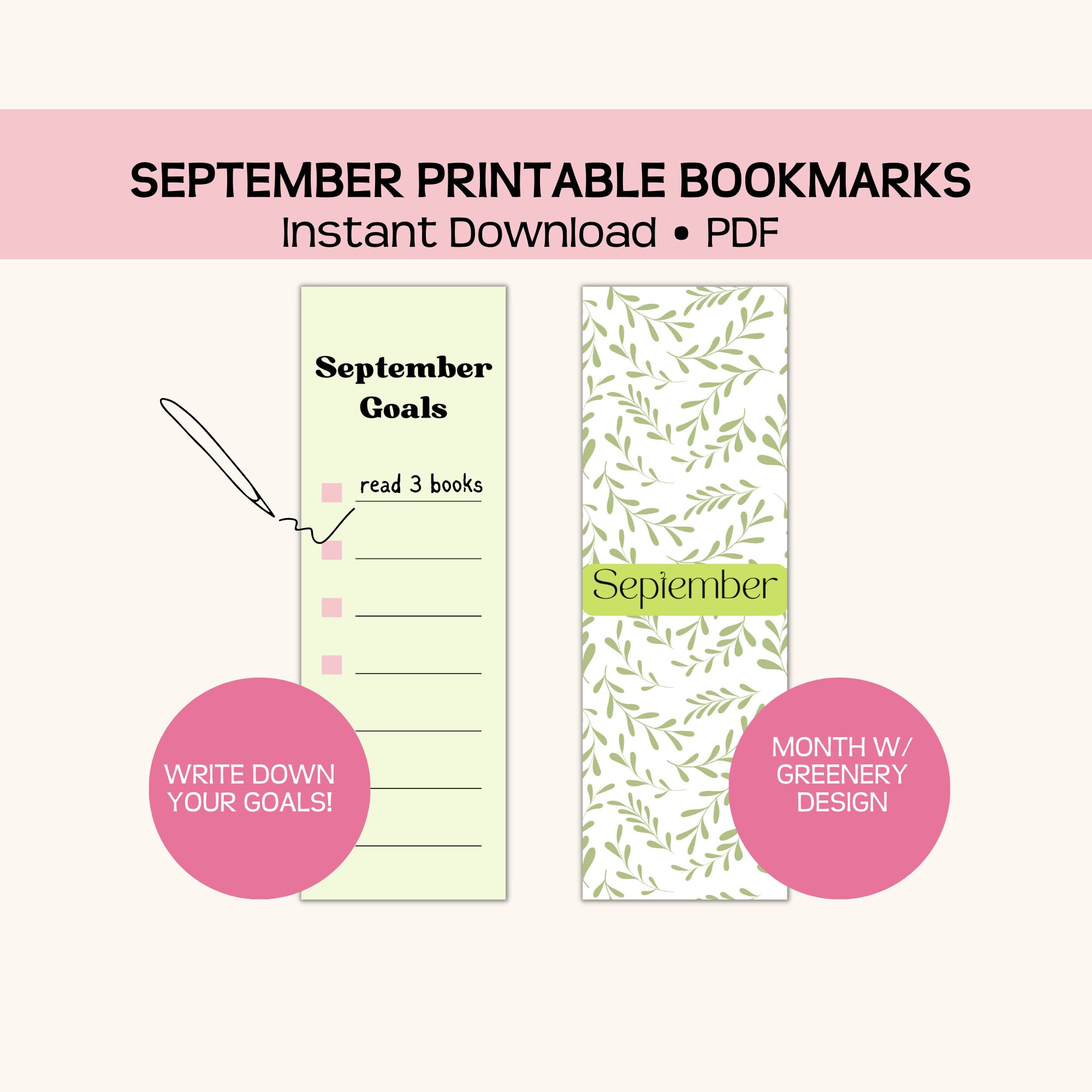 September Printable Bookmark Set, Instant Pdf Download, Gift for Book ...