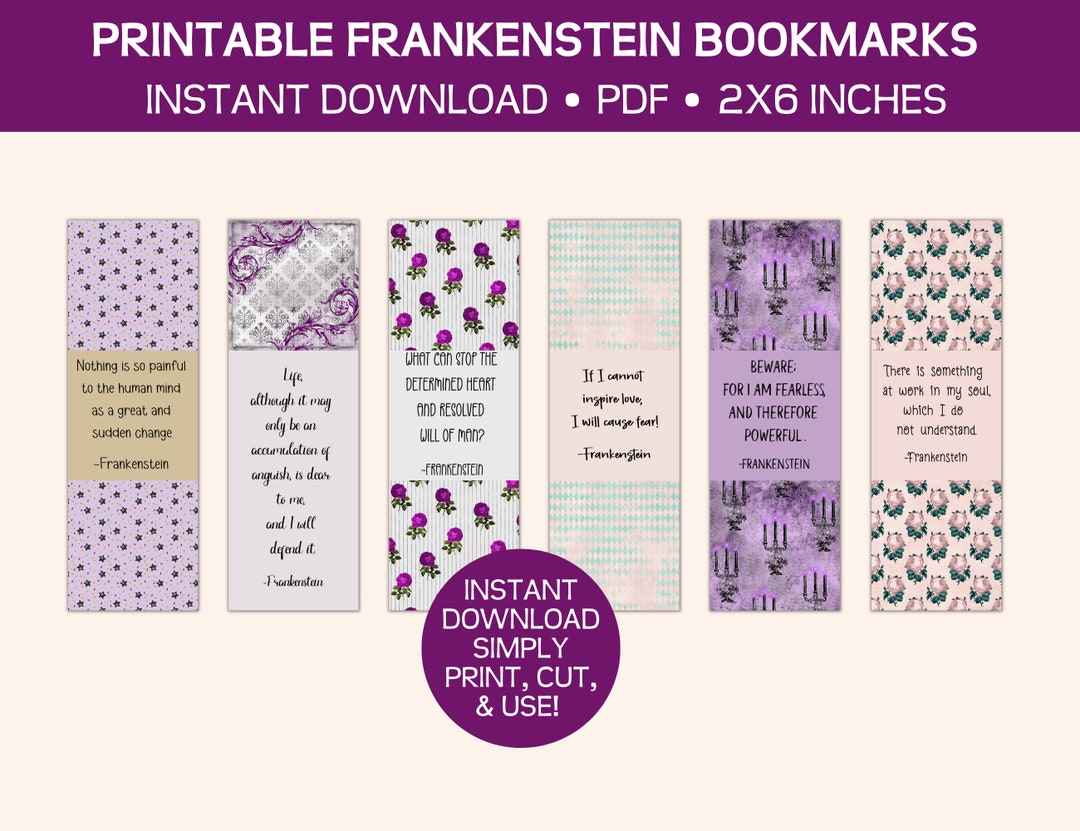 Printable Frankenstein Bookmarks Mary Shelley Instant Pdf - Etsy