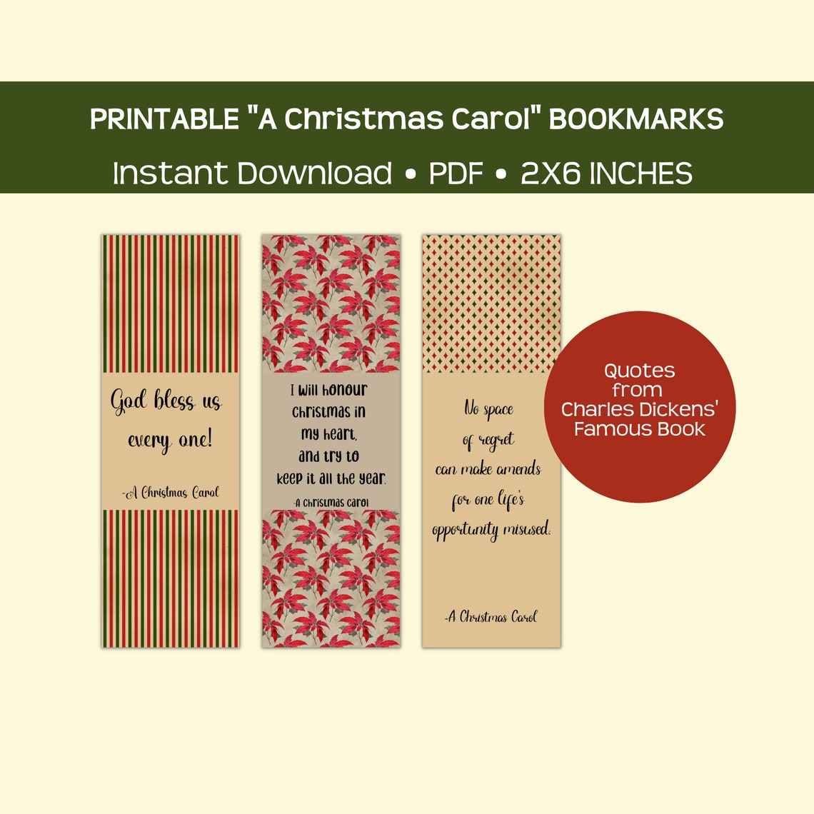 Printable a Christmas Carol Bookmarks, Charles Dickens, Gift for Book ...