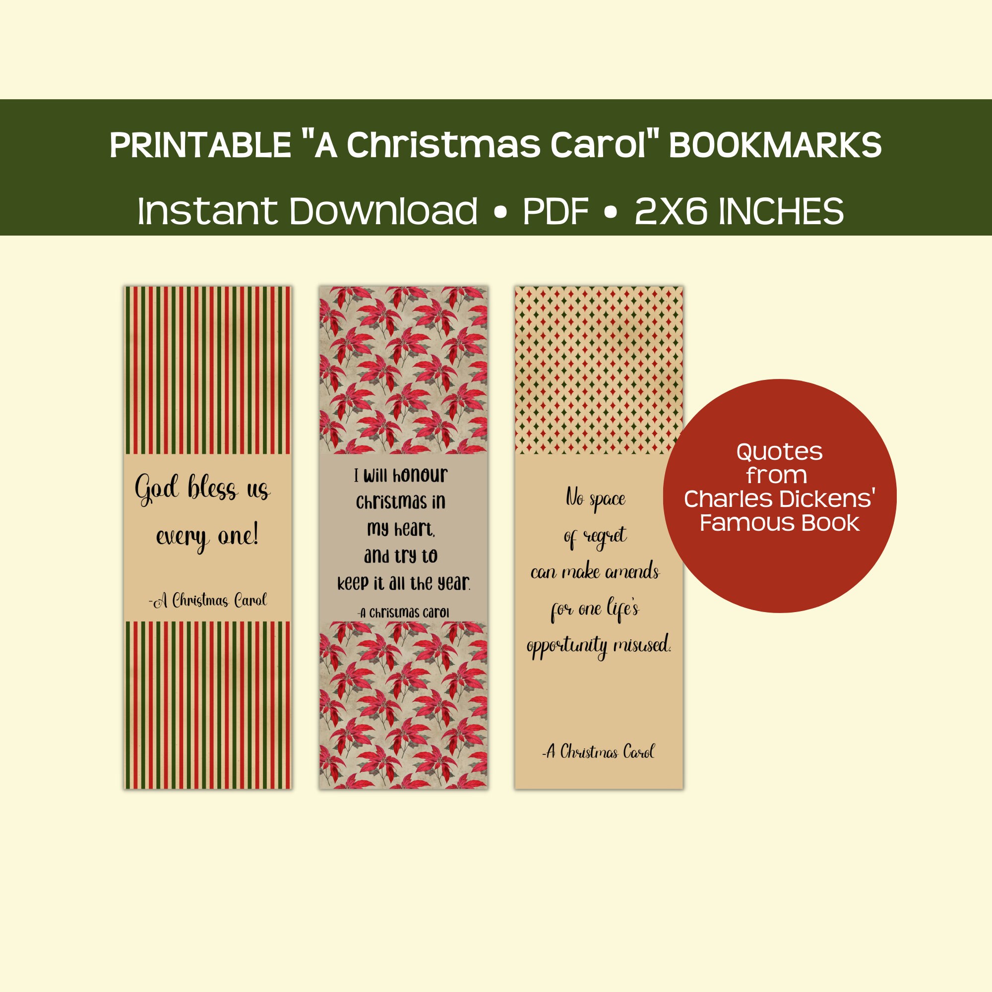 Printable a Christmas Carol Bookmarks, Charles Dickens, Gift for Book ...