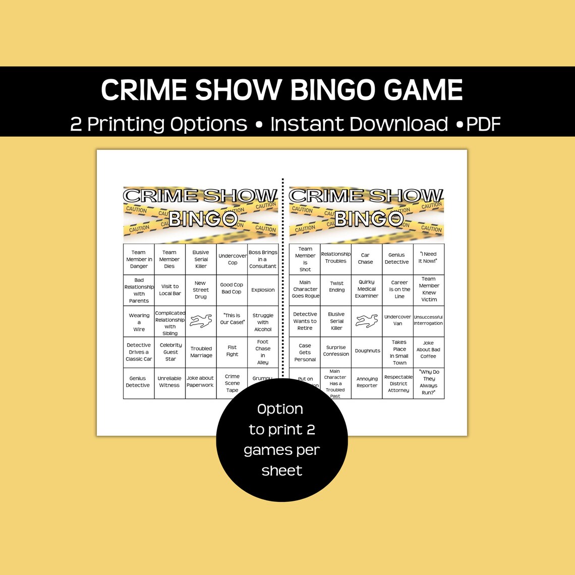 TV Crime Show Bingo: Printable Detective Game (PDF Download - Etsy