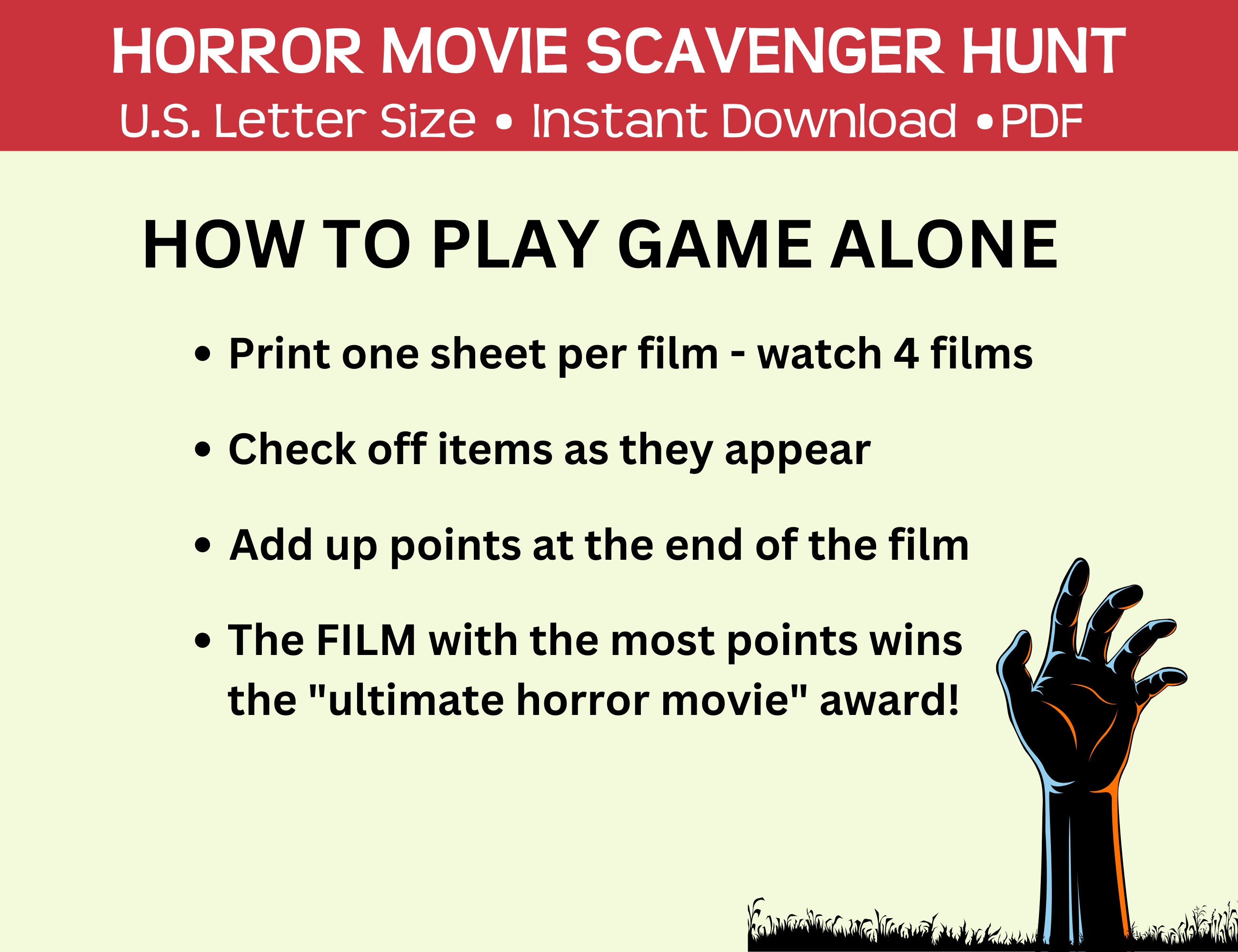 Printable Horror Movie Scavenger Hunt Game for Lovers of - Etsy Australia