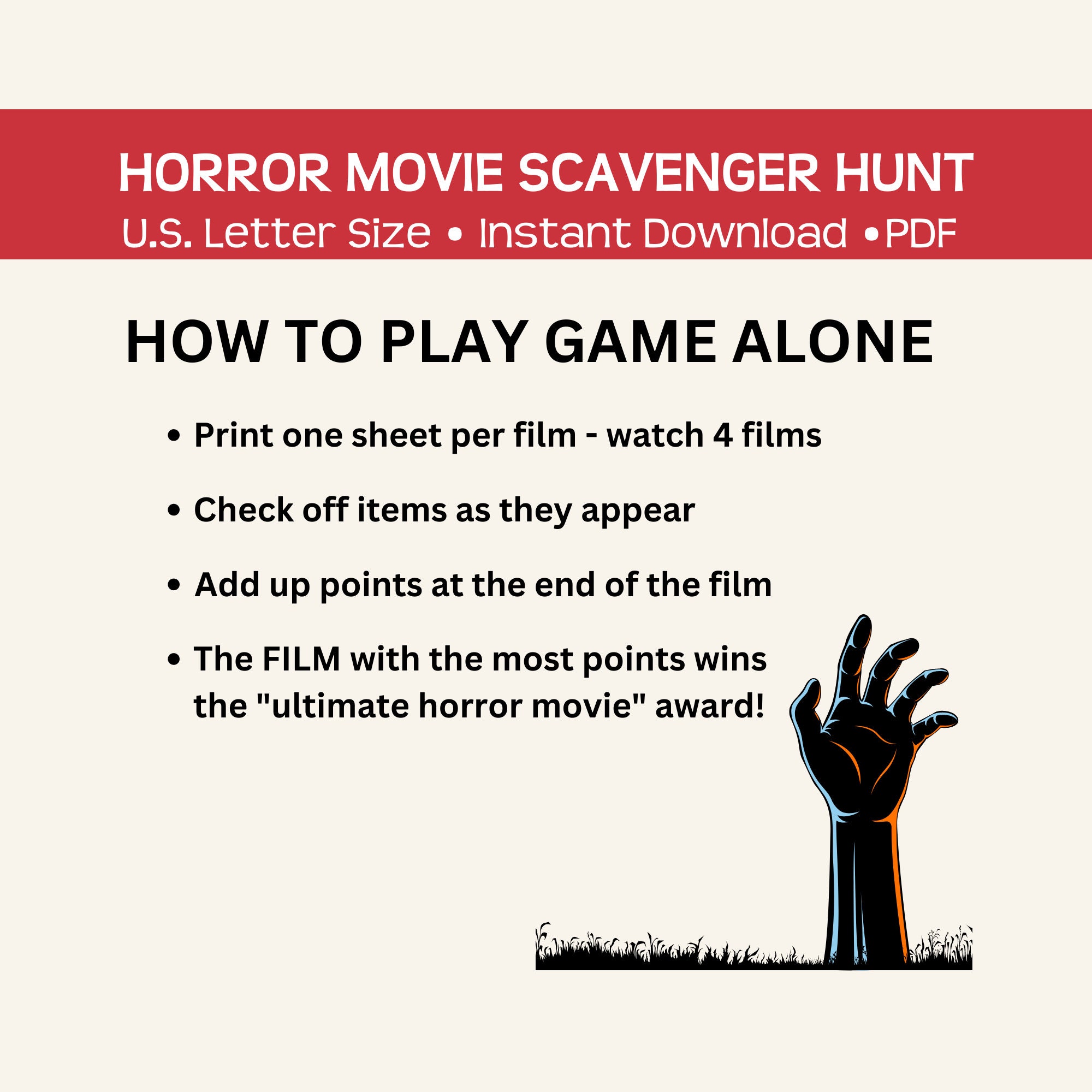 Printable Horror Movie Scavenger Hunt Game, for Lovers of Scary Movies ...