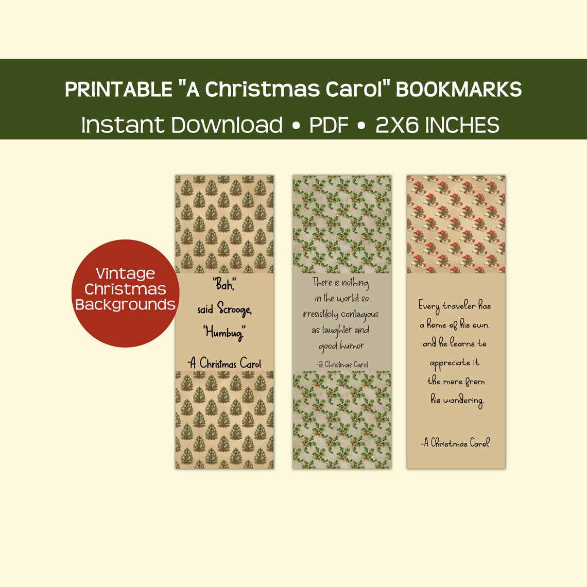 Printable a Christmas Carol Bookmarks, Charles Dickens, Gift for Book ...