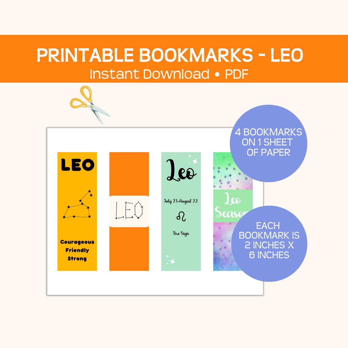 Printable Bookmarks, Leo Zodiac Sign, Astrology Lover, Gift for ...