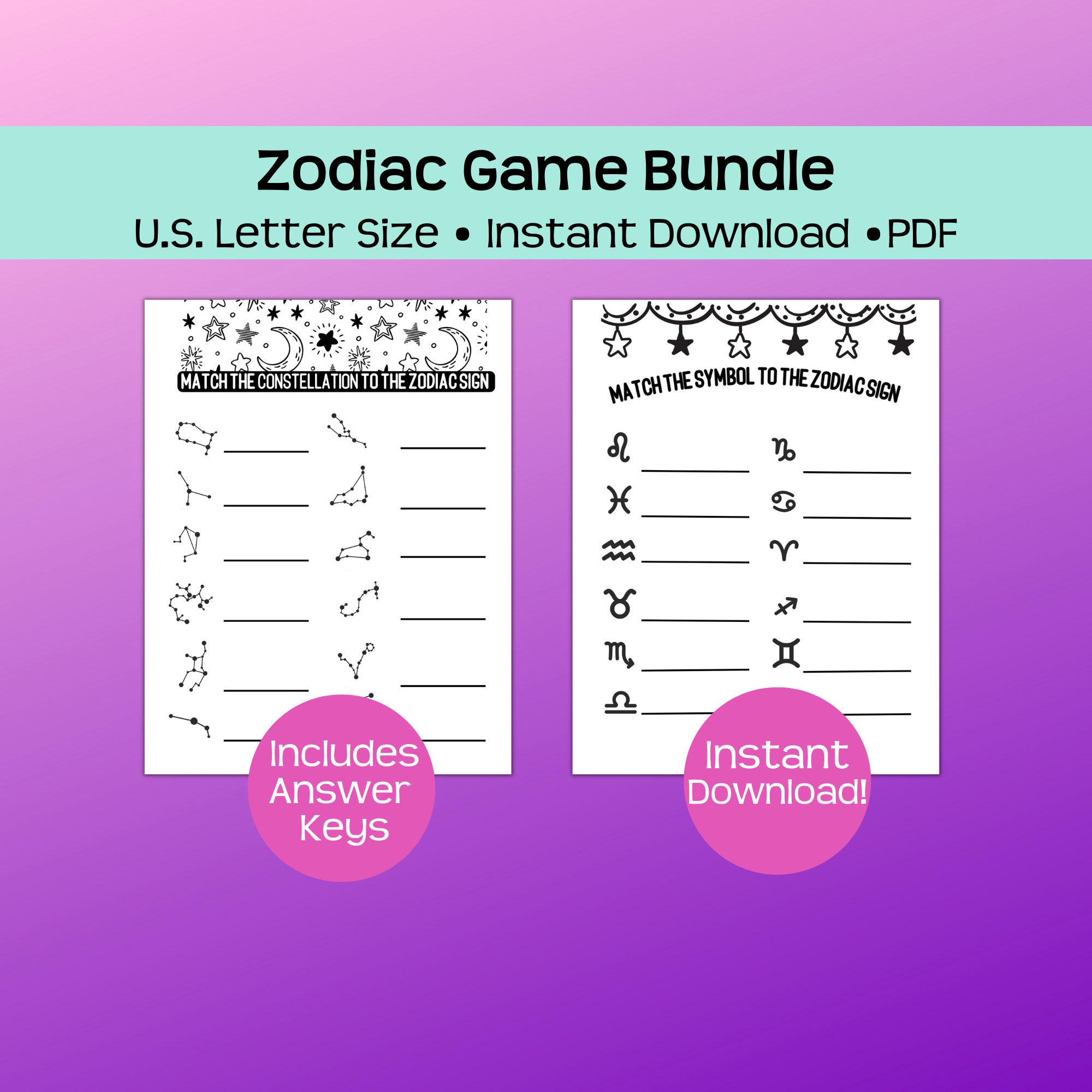 Zodiac Game Bundle: Astrology Trivia, Word Search (PDF Download) - Etsy