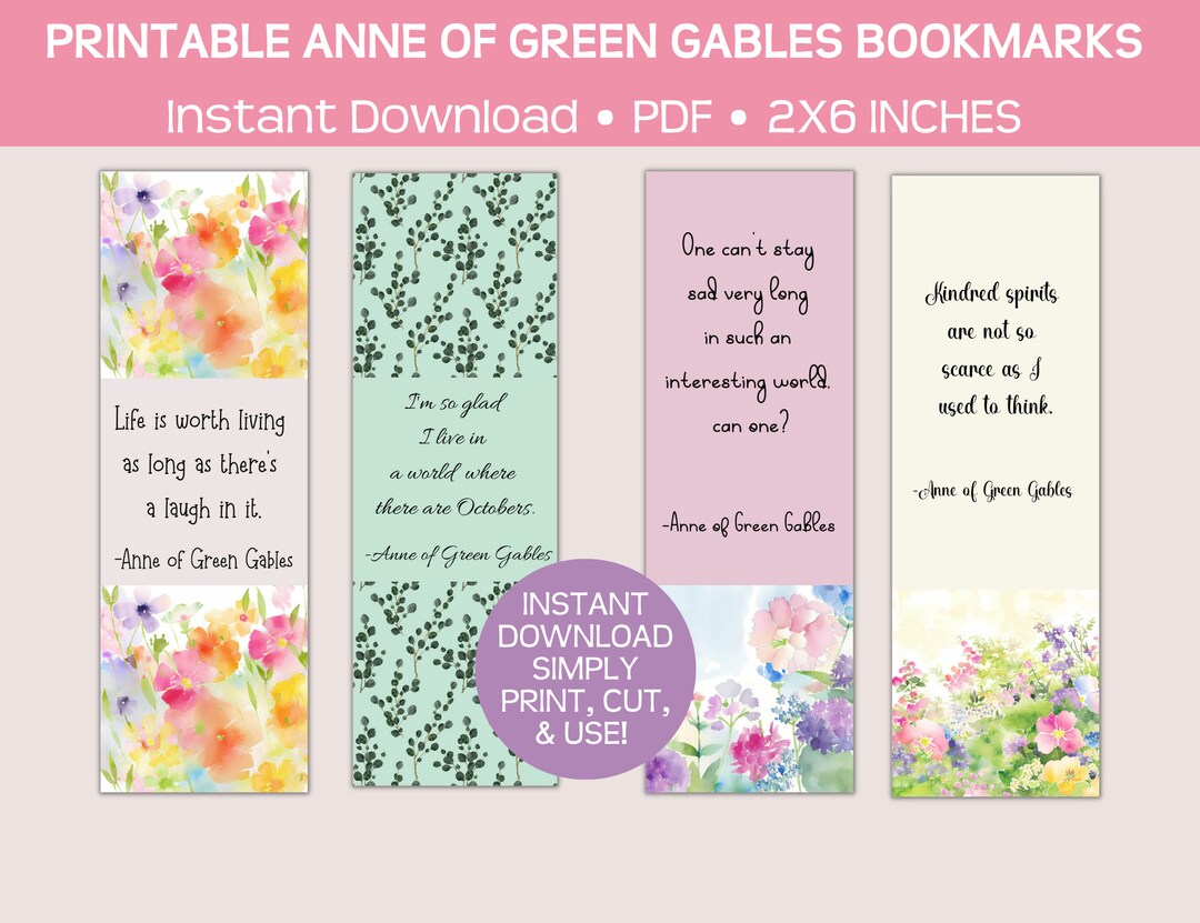 Printable Anne of Green Gables Bookmarks L M Montgomery Gift - Etsy