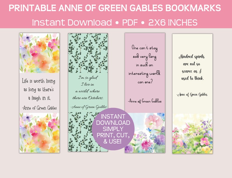 Printable Anne of Green Gables Bookmarks L M Montgomery Gift - Etsy