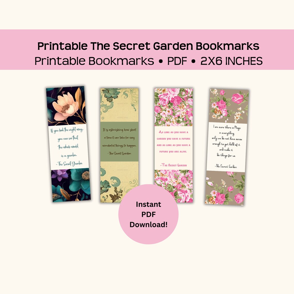 Printable the Secret Garden Bookmarks, Quotes From the Frances Hodgson ...