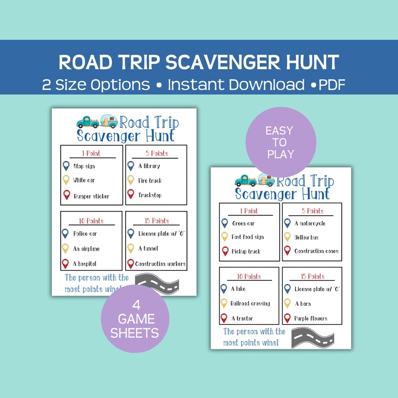 Road Trip Scavenger Hunt Printable for Kids and Families, Long Car ...