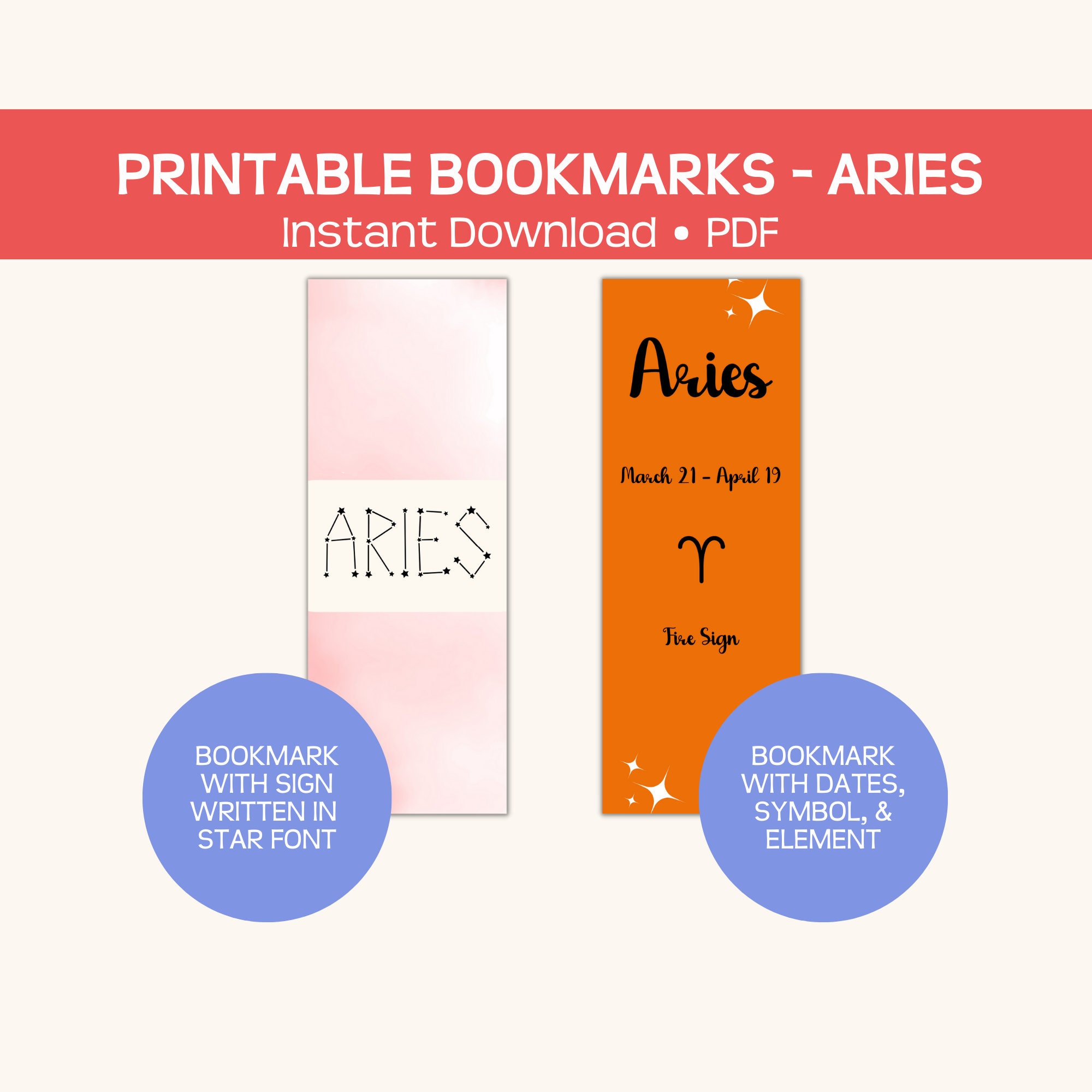 Printable Bookmarks, Aries Zodiac, Gift for Book Lovers and Astrology ...