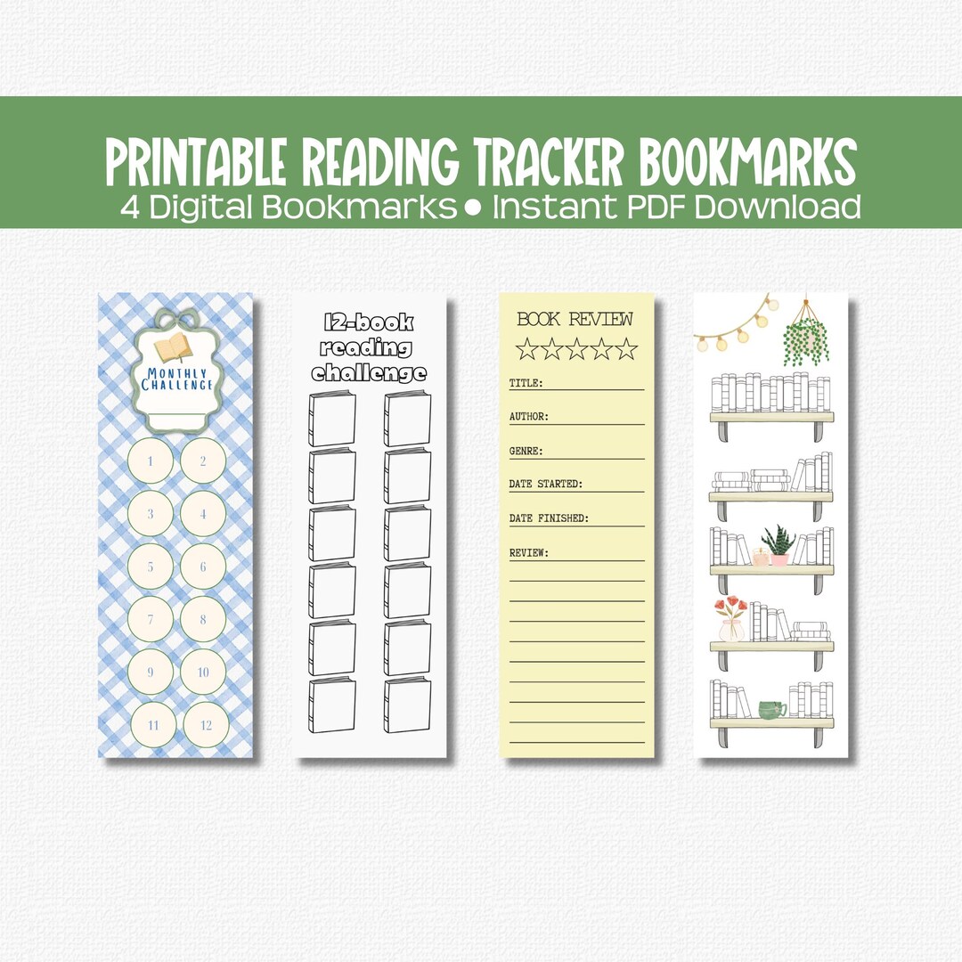 Printable Reading Tracker Bookmarks, 4 Designs, Instant PDF Download - Etsy