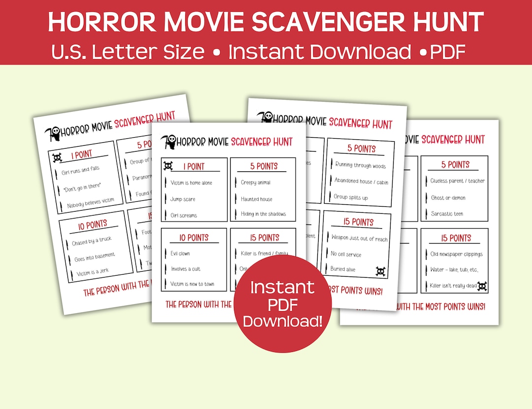 Printable Horror Movie Scavenger Hunt Game for Lovers of - Etsy