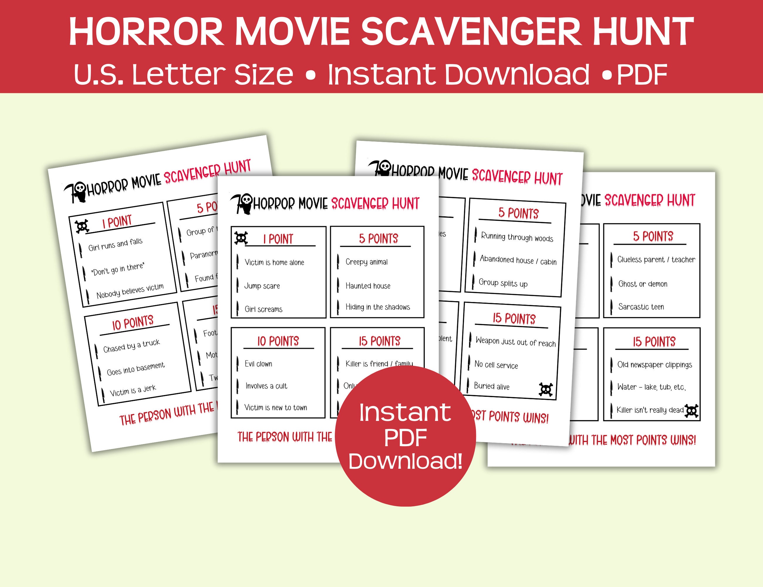 Printable Horror Movie Scavenger Hunt Game for Lovers of - Etsy Australia