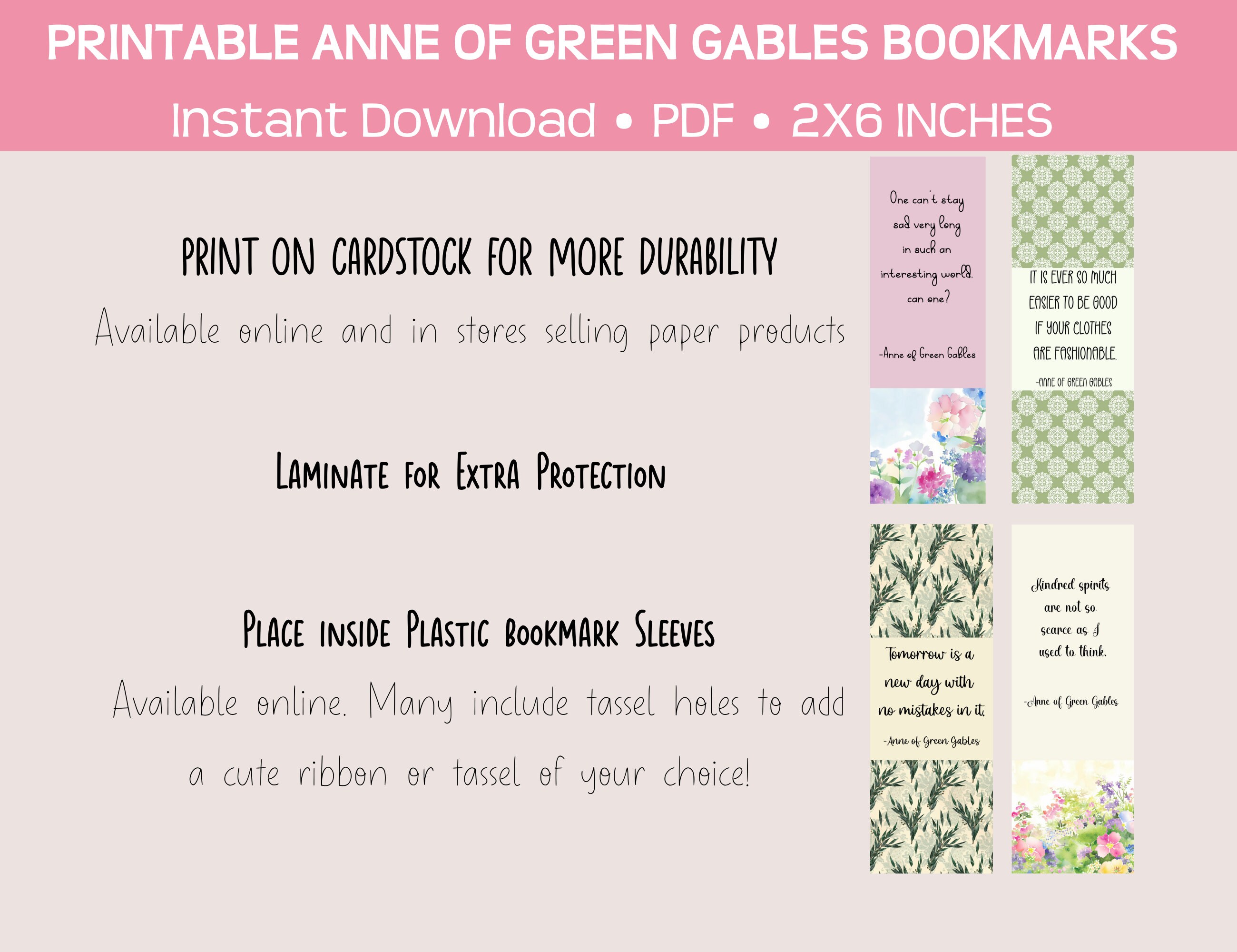 Printable Anne of Green Gables Bookmarks L M Montgomery Gift - Etsy