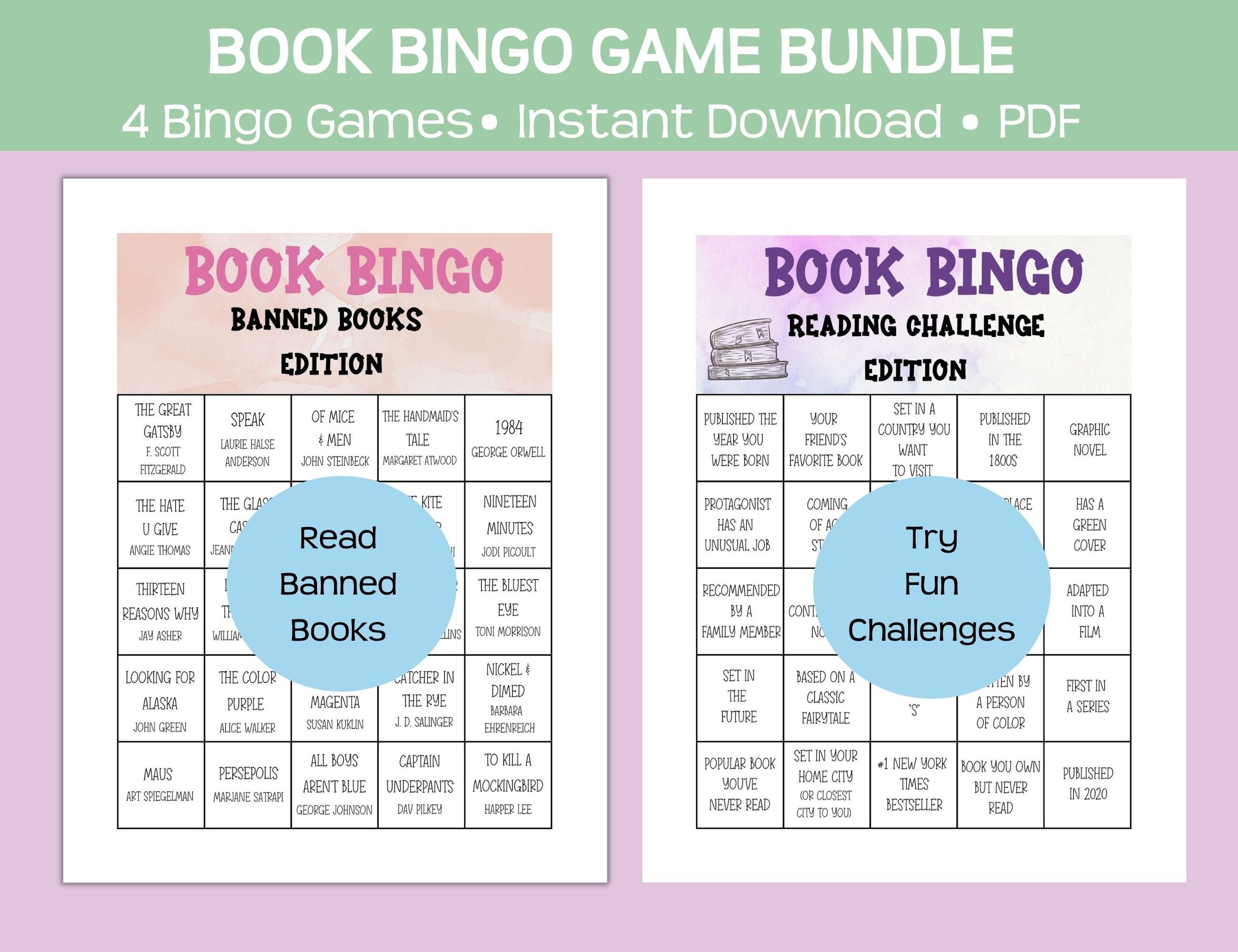 Book Bingo Game Bundle 4 Games for Reading Lovers Instant - Etsy