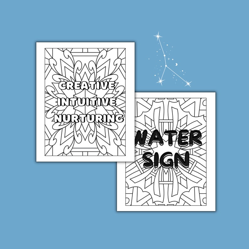 Printable Cancer Zodiac Sign Coloring Pages June and July - Etsy