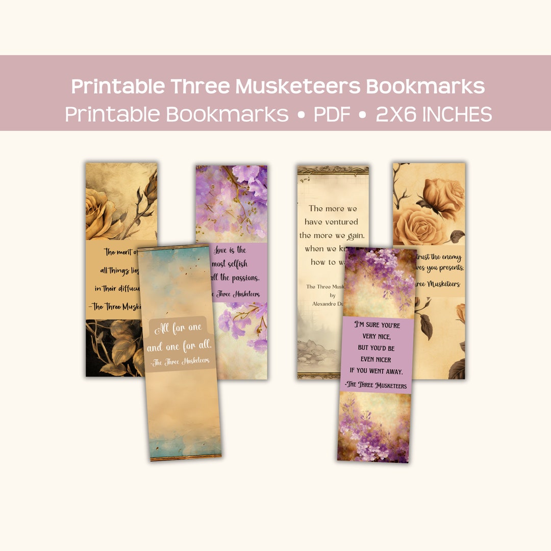Printable "the Three Musketeers" Bookmarks, Quotes From the Alexandre ...