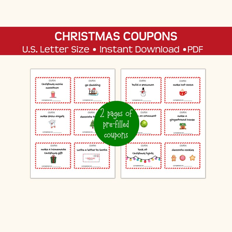 Printable Christmas Activity Coupons: Holiday Vouchers, Winter Fun (PDF ...