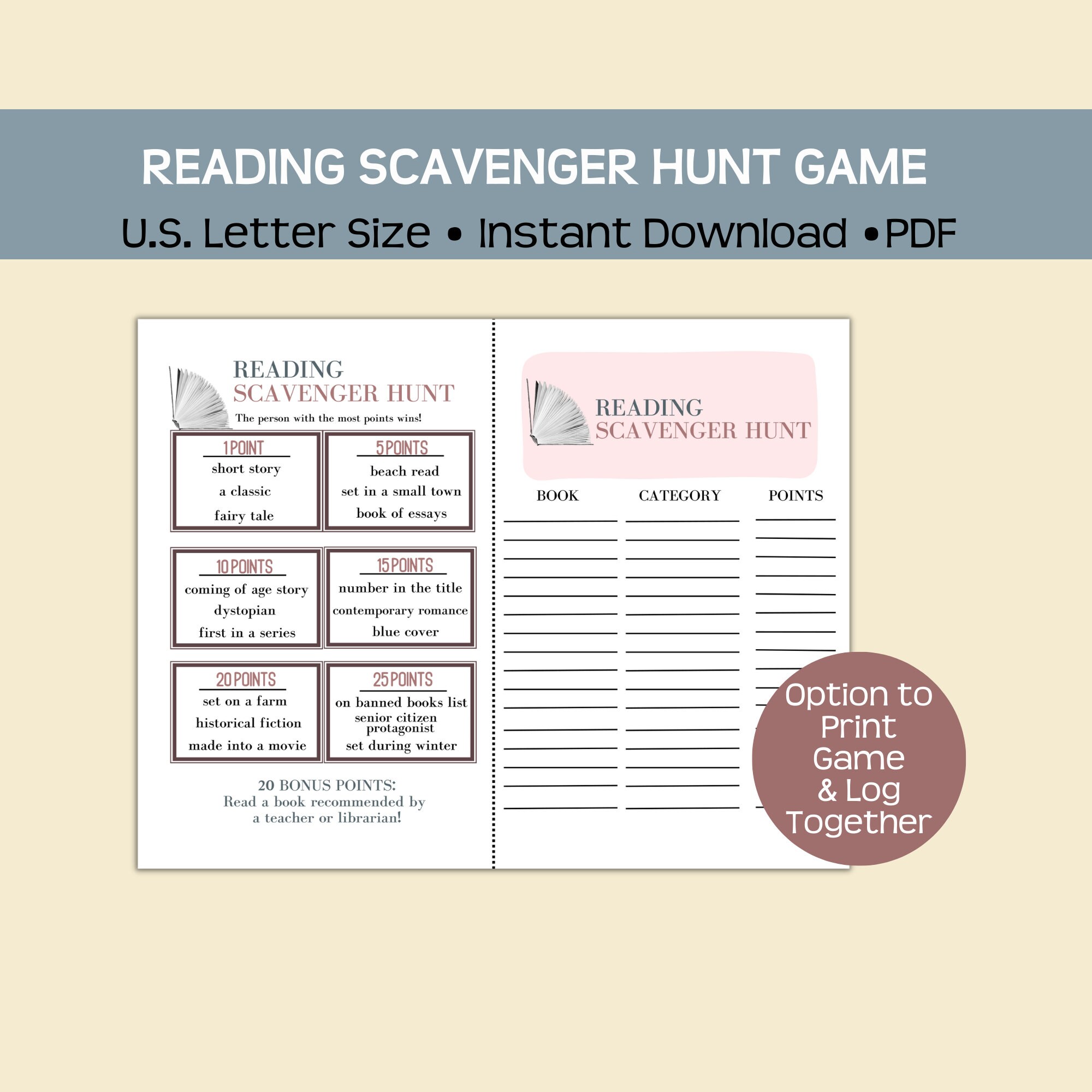 Printable Reading Scavenger Hunt Game, Instant Pdf Download, Fun ...