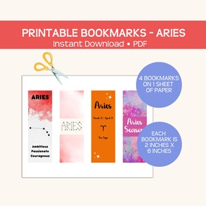 Printable Bookmarks, Aries Zodiac, Gift for Book Lovers and Astrology ...