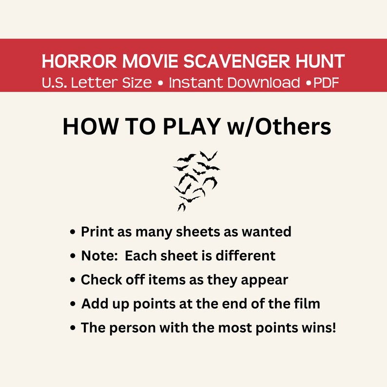 Printable Horror Movie Scavenger Hunt Game, for Lovers of Scary Movies ...