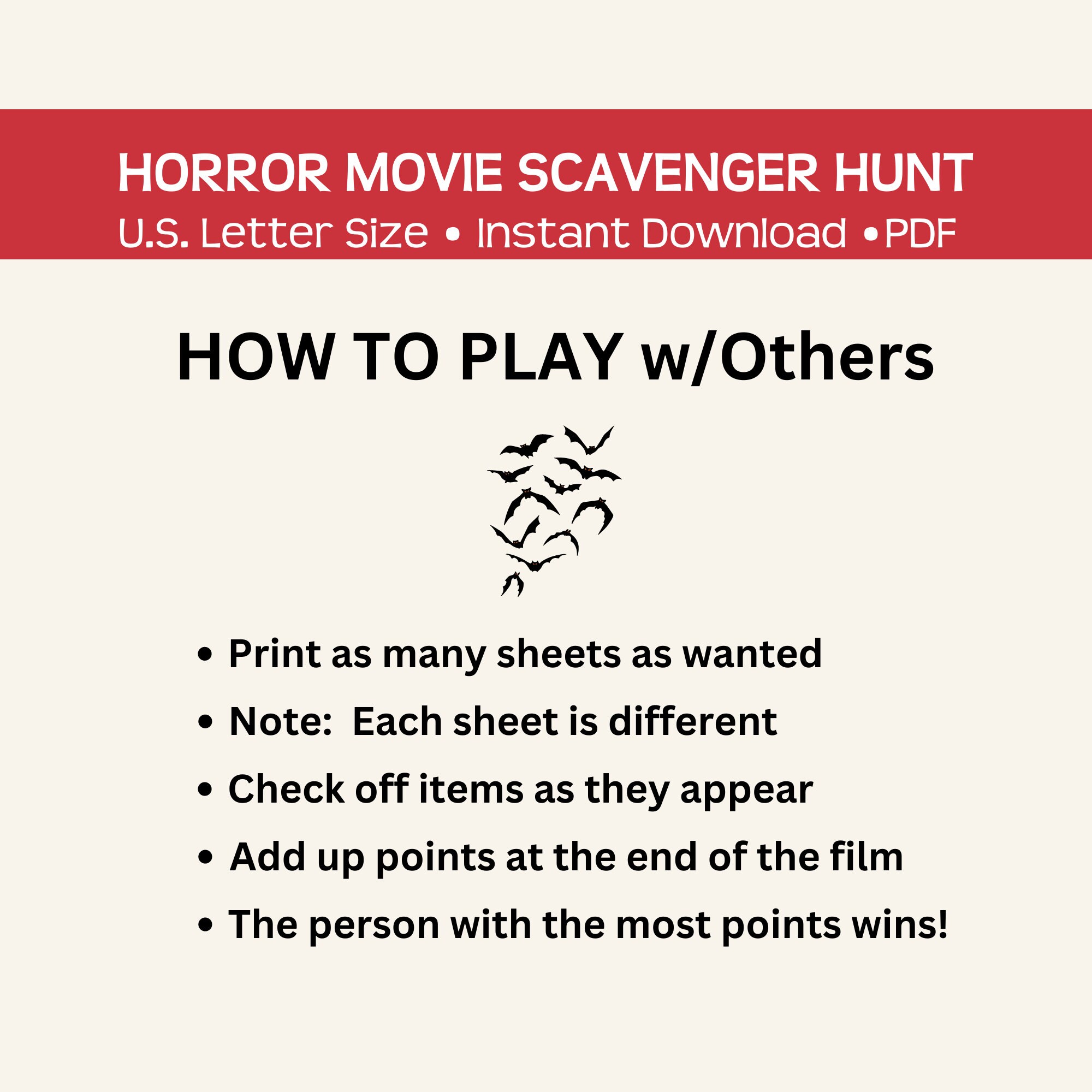 Printable Horror Movie Scavenger Hunt Game, for Lovers of Scary Movies ...