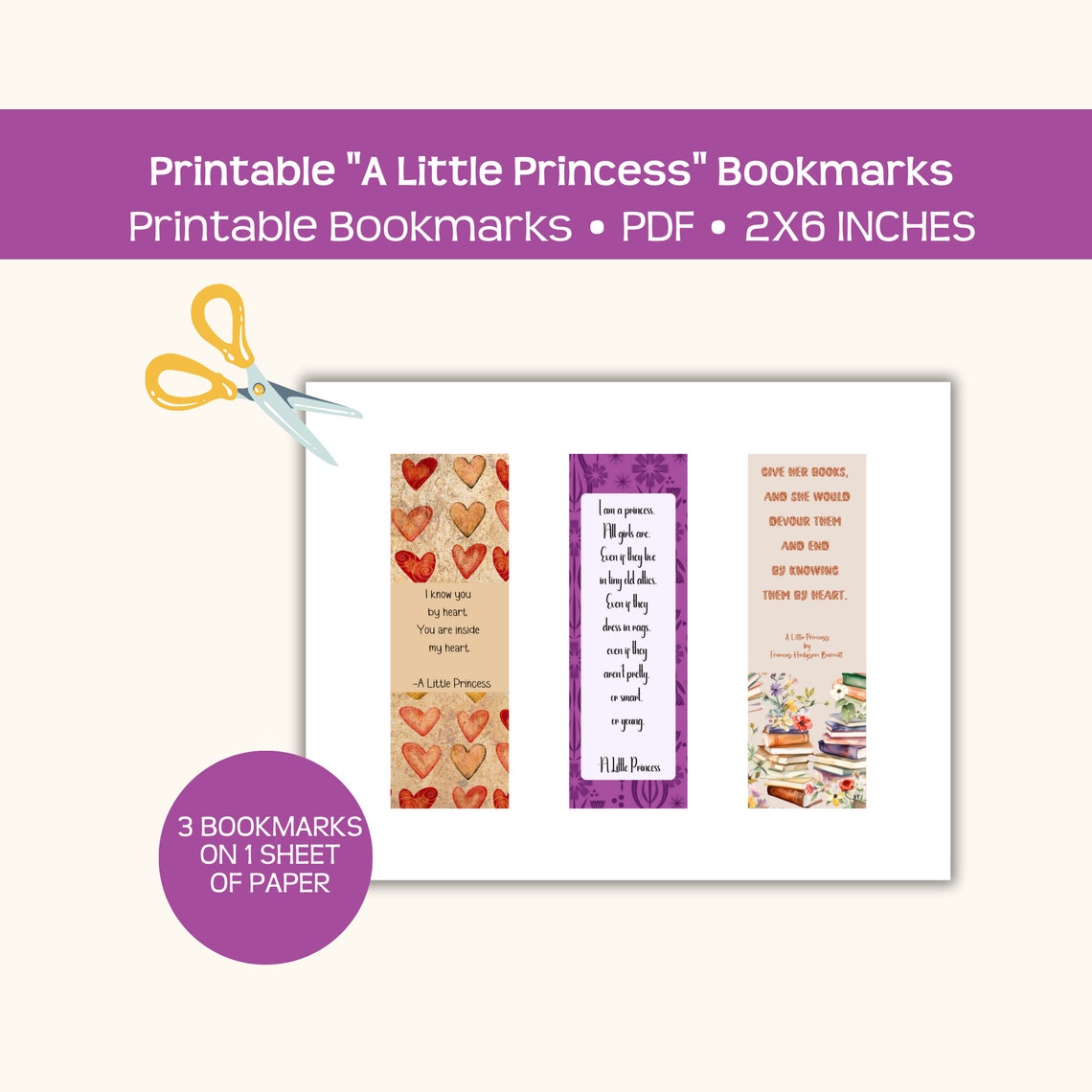Printable a Little Princess Bookmarks, Quotes From the Classic Novel by ...