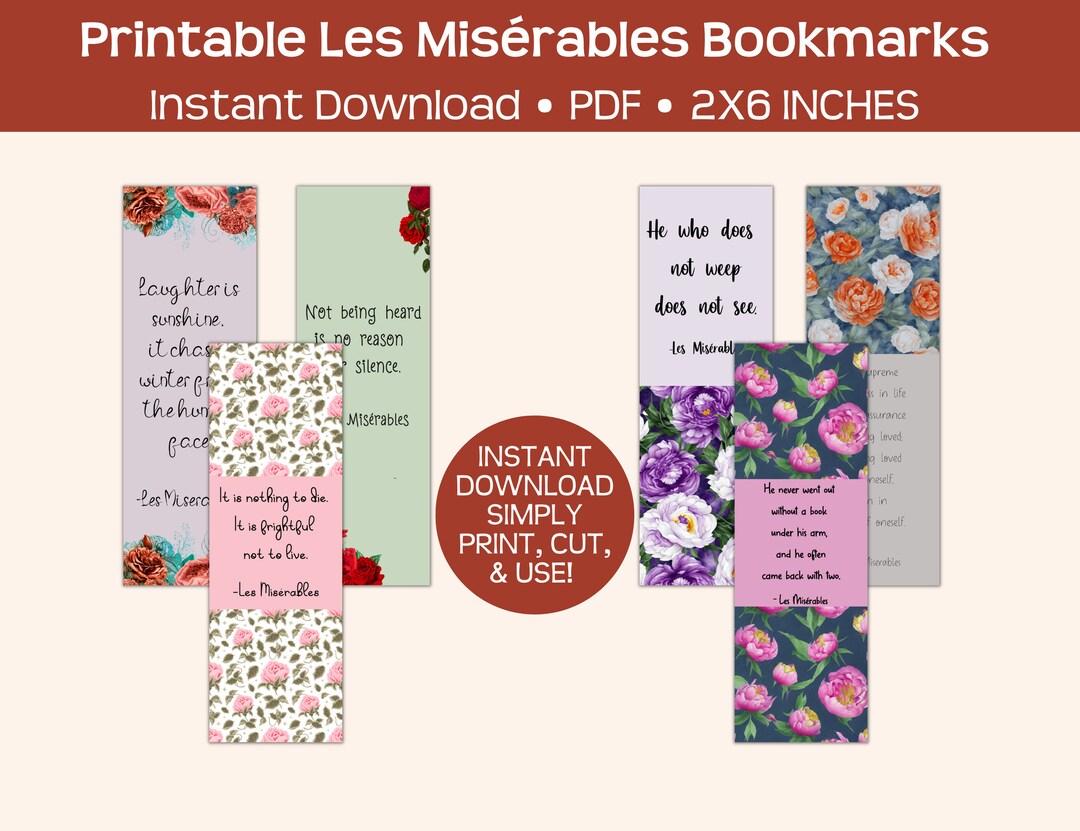 Printable Les Miserables Bookmarks Victor Hugo Instant Pdf - Etsy