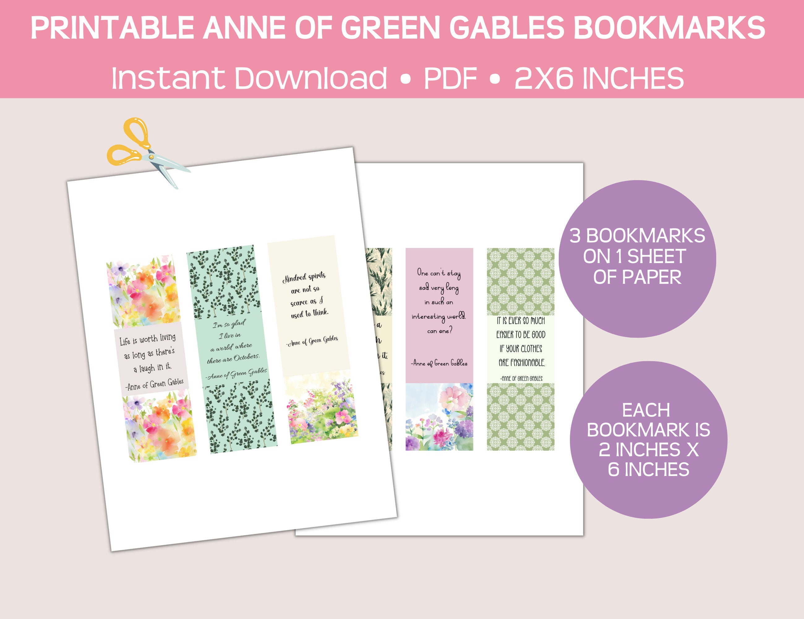 Printable Anne of Green Gables Bookmarks L M Montgomery Gift - Etsy