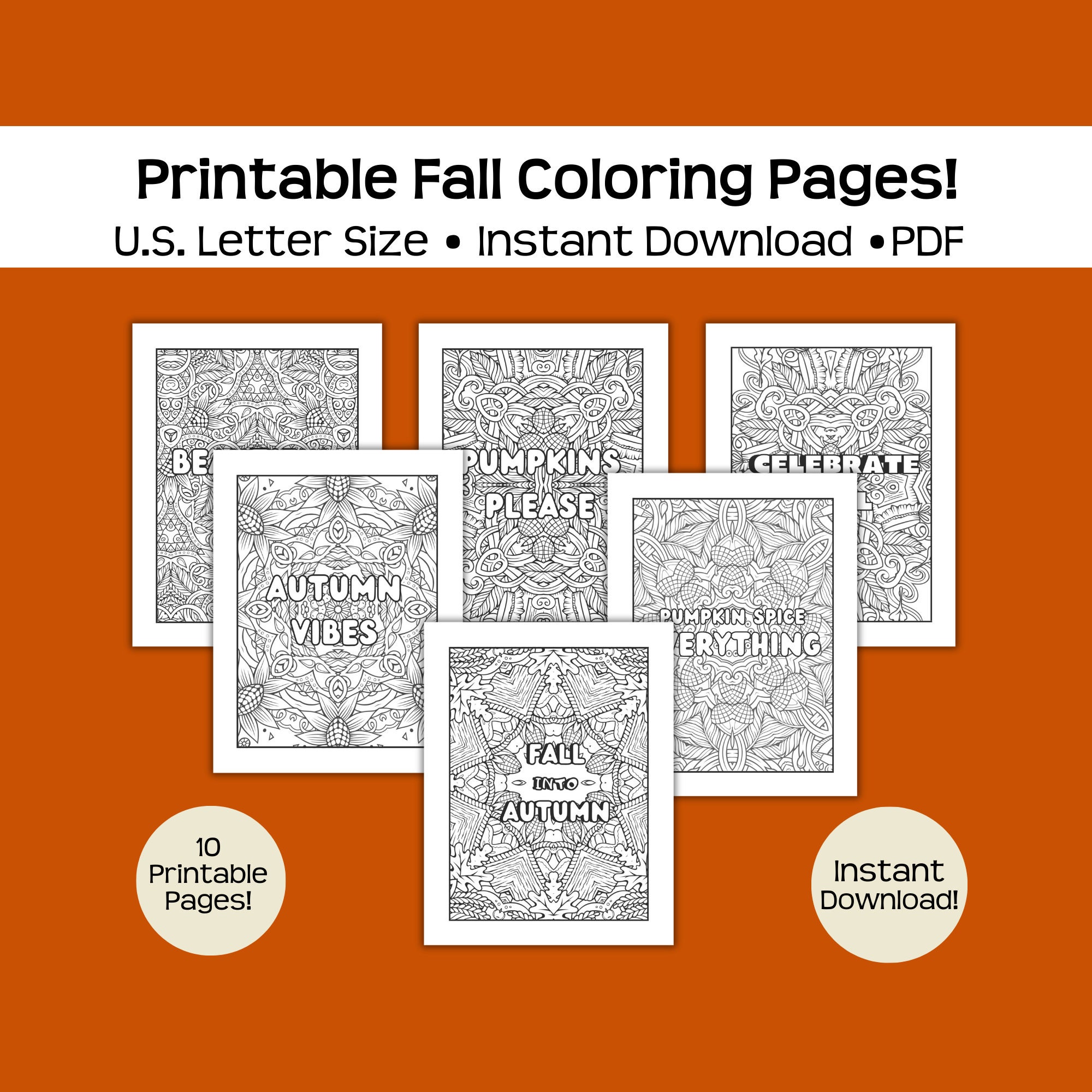 Printable Fall Coloring Pages, 10 Autumn Coloring Sheets, Instant Pdf ...