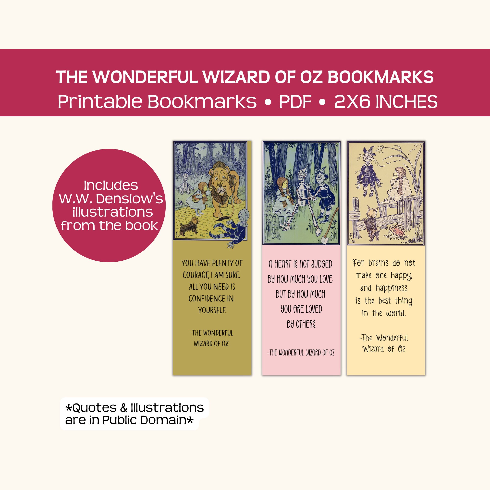 Wizard of Oz Bookmarks: Classic Illustrations, Book Quotes (PDF ...