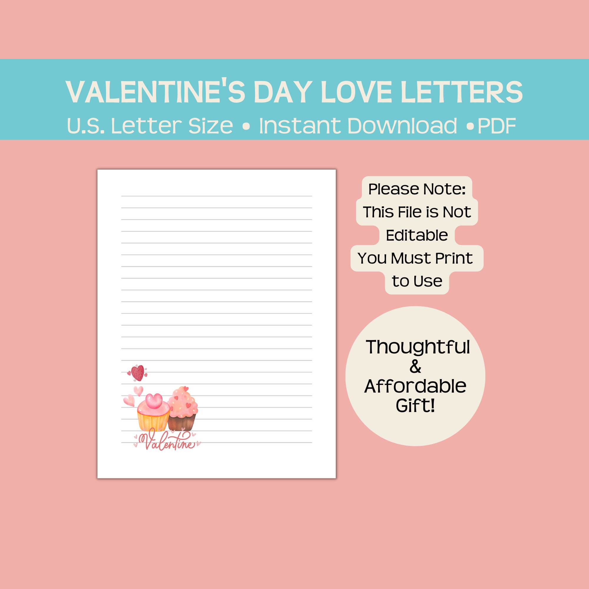 Valentine's Day Love Letters, Printable Lined Writing Paper for Love ...