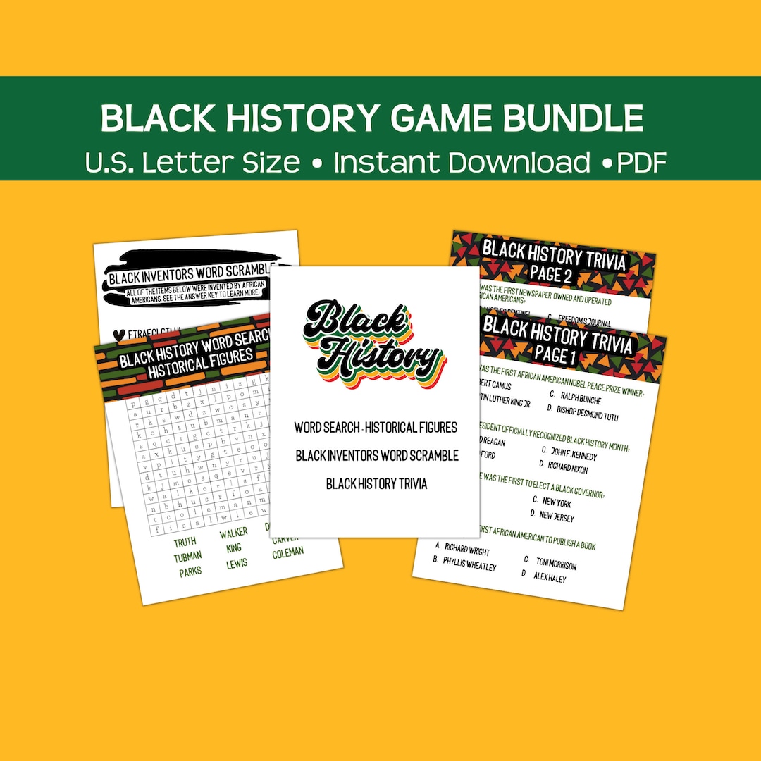 Black History Game Bundle: Word Search, Scramble & Trivia (PDF ...