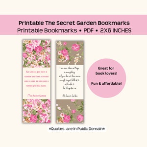 Printable "the Secret Garden" Bookmarks, Quotes From the Frances ...